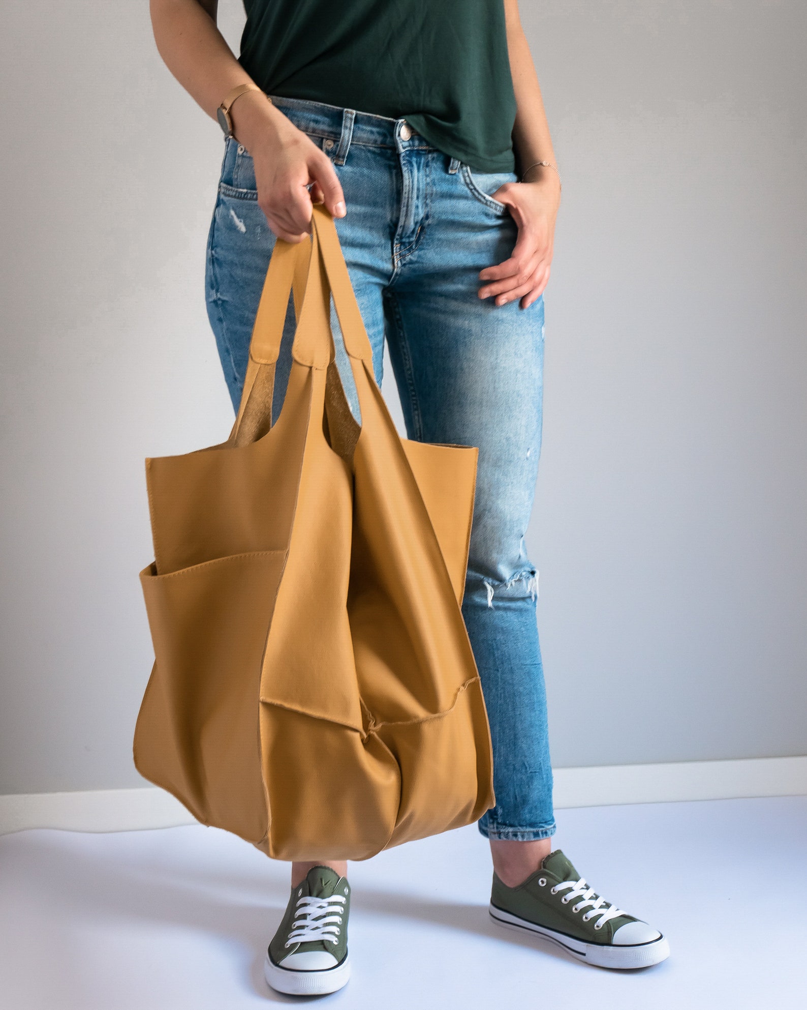 Yellow Oversized Bag Large Leather Tote Bag Every Day Bag | Etsy