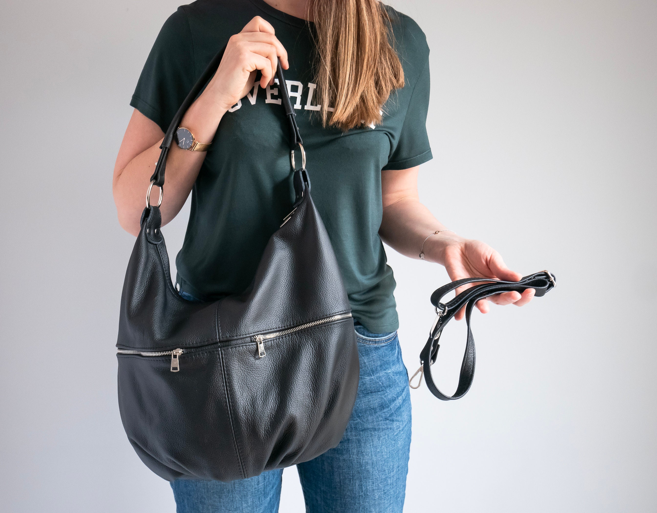 Black LEATHER HOBO Bag, Shoulder Bag, Cross Body Handbag, Hobo Leather ...