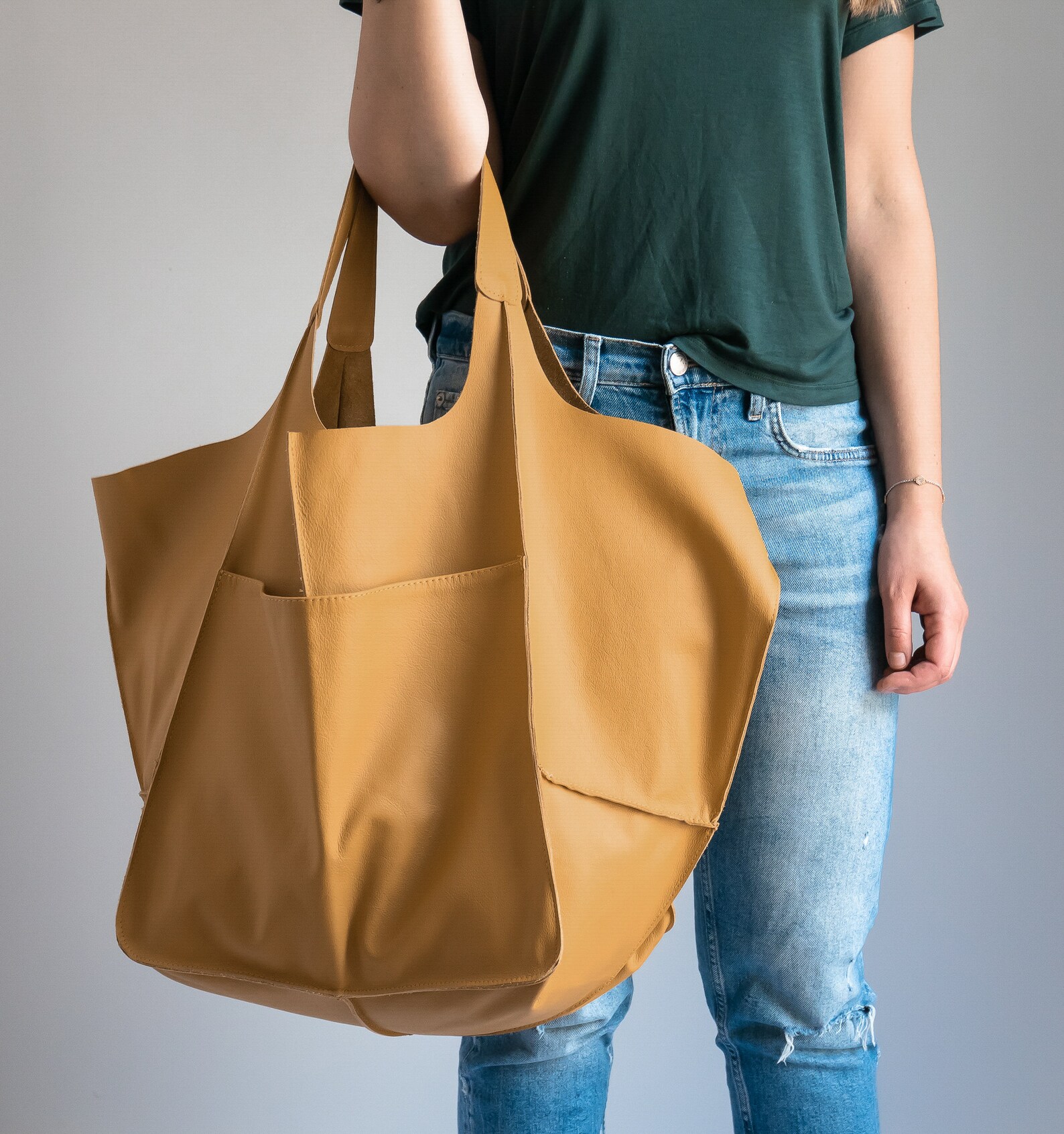 Yellow Oversized Bag Large Leather Tote Bag Every Day Bag | Etsy