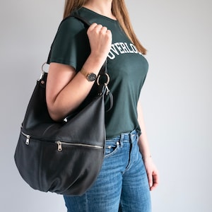 Black LEATHER HOBO Bag, Shoulder Bag, Cross Body Handbag, Hobo Leather ...