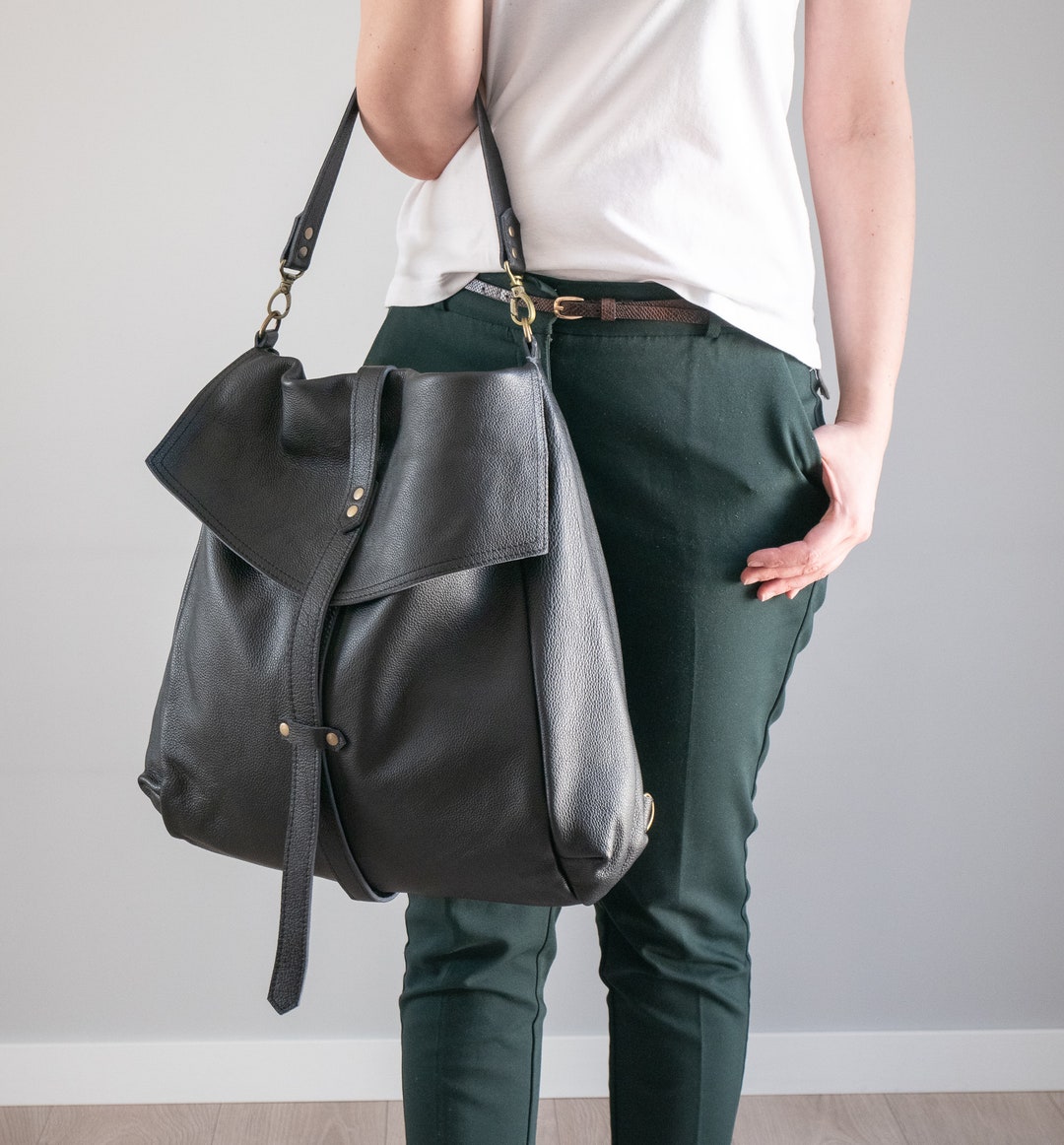 Oversize Backpack Purse, BLACK Weekender Bag, Big Black Bag, Leather ...