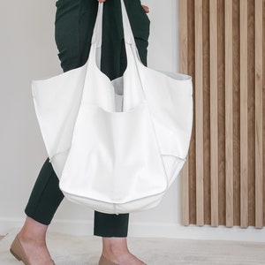WHITE LEATHER TOTE Bag, Slouchy Tote, Pure White Handbag for Women ...