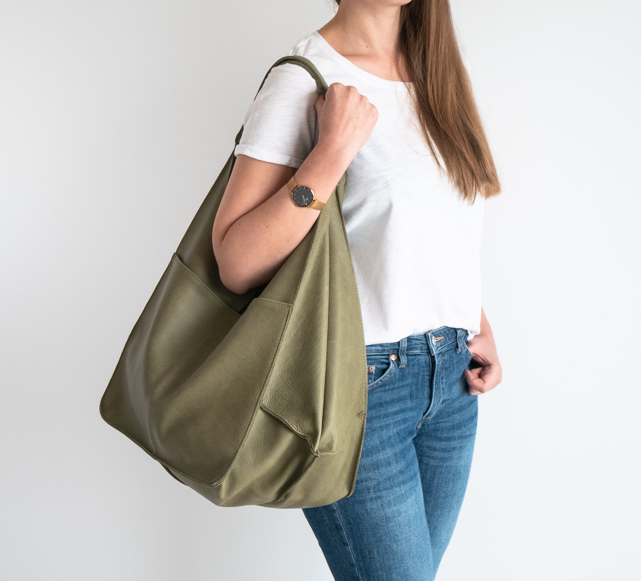 OLIVE GREEN Large Shoulder Bag, Large Hobo Bag, Oversize Tote, Large ...