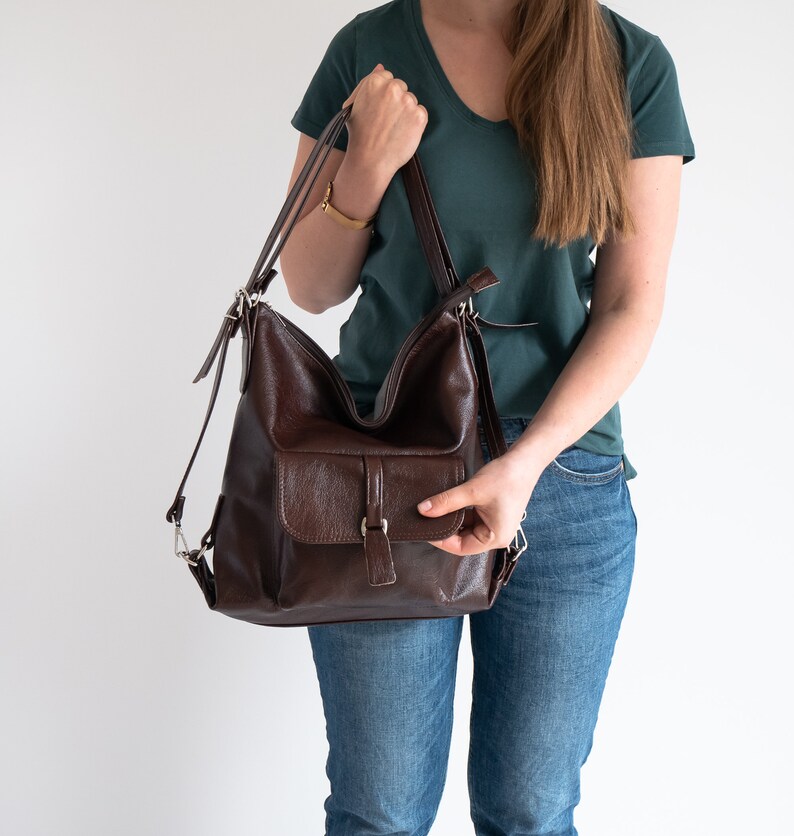 CONVERTIBLE Leather Backpack Backpack Purse Leather | Etsy