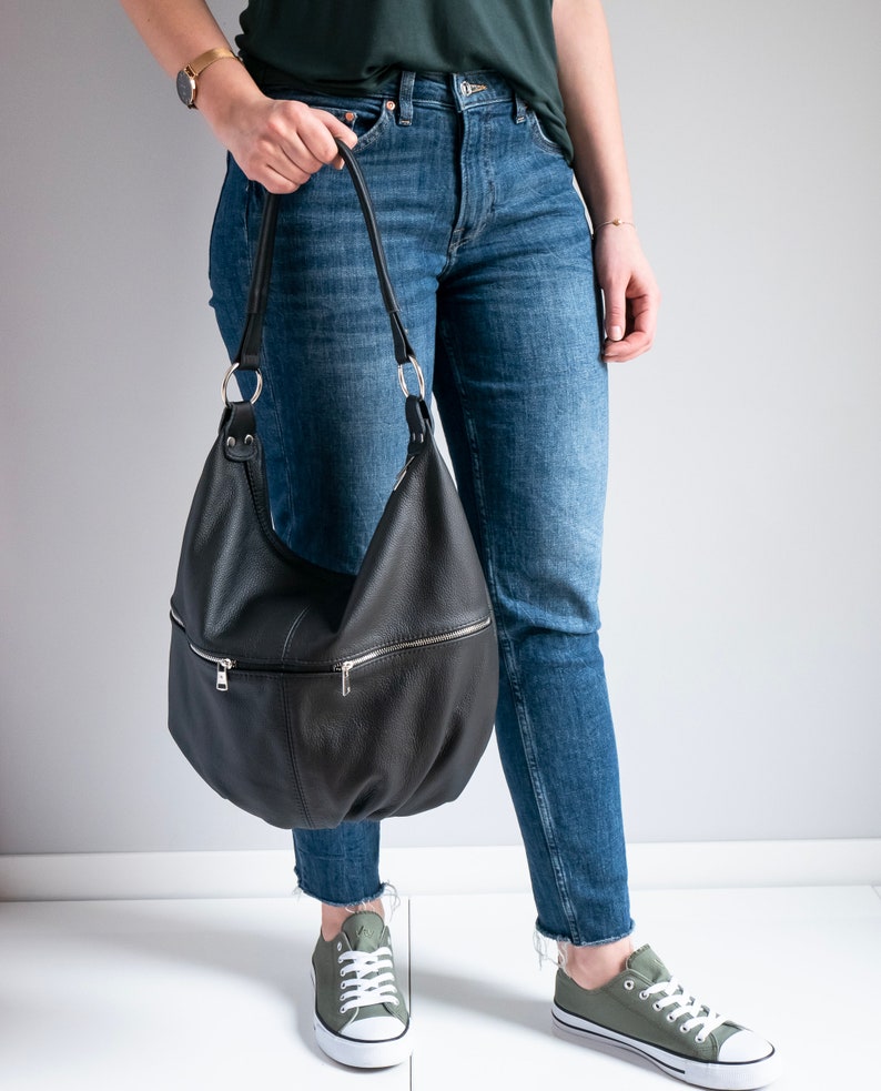 Black LEATHER HOBO Bag, Shoulder Bag, Cross Body Handbag, Black Hobo ...