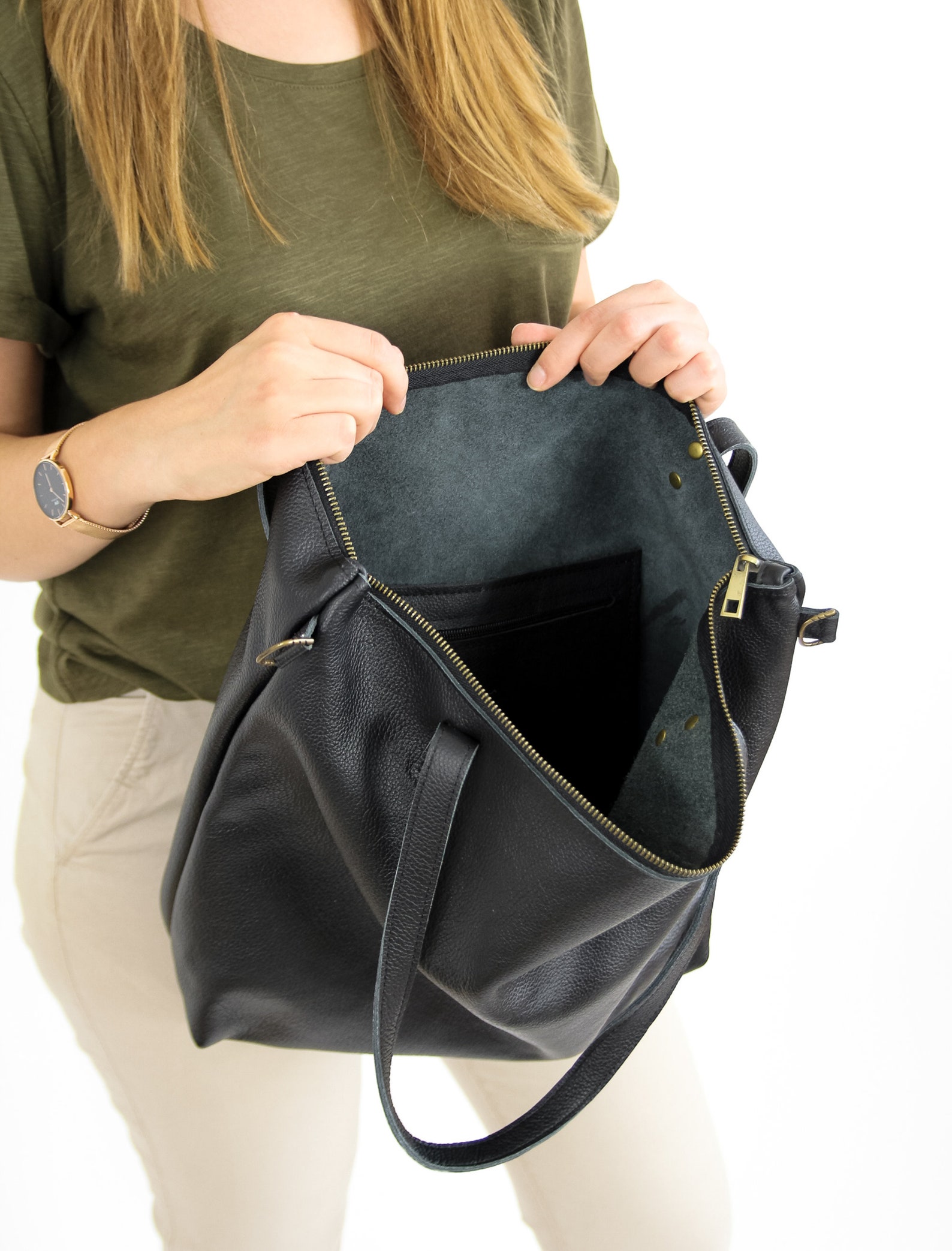 BLACK Leather Shopper Bag BIG Leather Tote Bag Large | Etsy