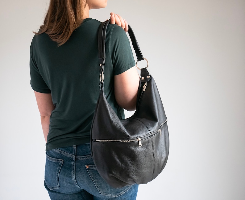Black LEATHER HOBO Bag Shoulder Bag Cross Body Handbag Hobo - Etsy