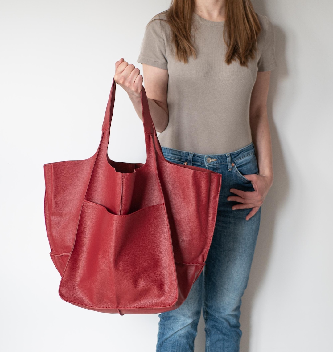 Red LEATHER TOTE Bag, Slouchy Tote, Red Handbag for Women, Everyday Bag ...
