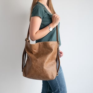 Light Brown CONVERTIBLE Backpack, Leather BACKPACK PURSE, Shoulder Bag ...