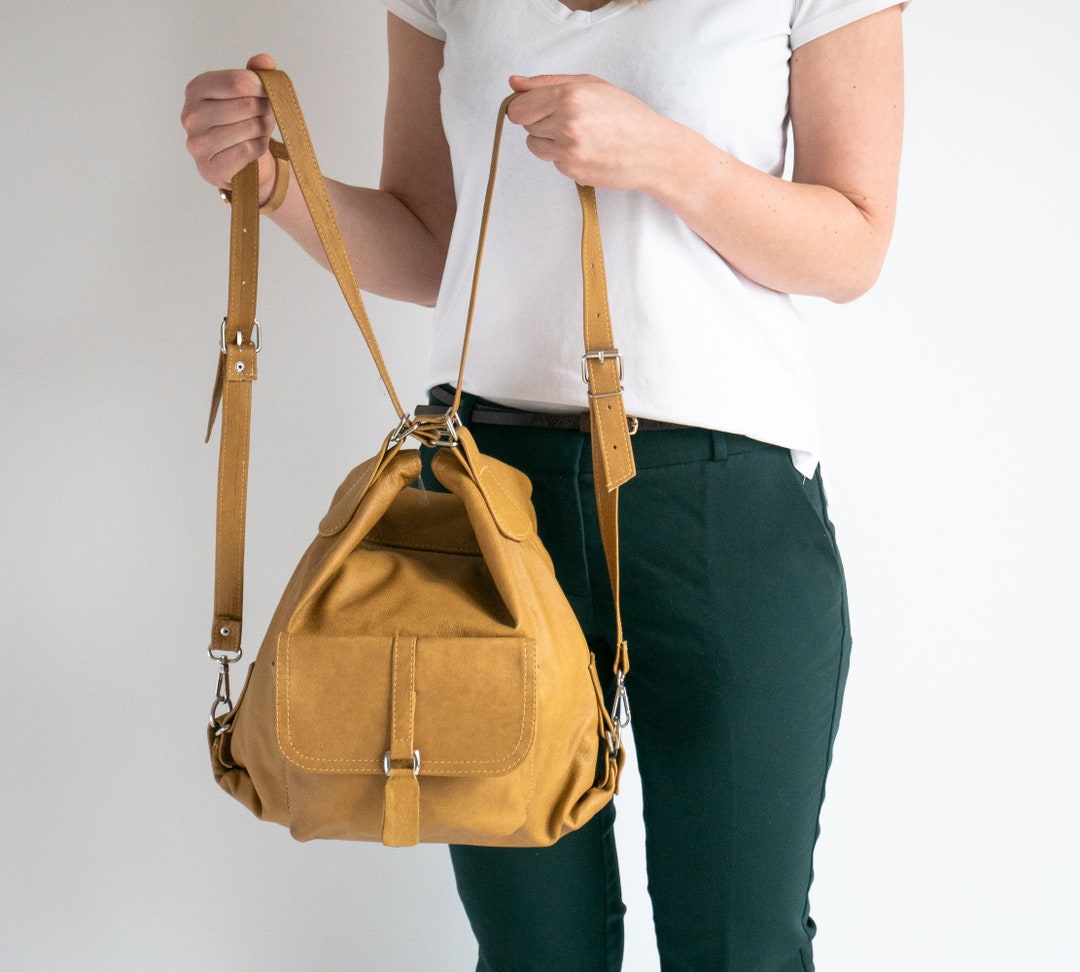 Leather Backpack, Backpack Purse, Mustard Leather Rucksack, Leather ...