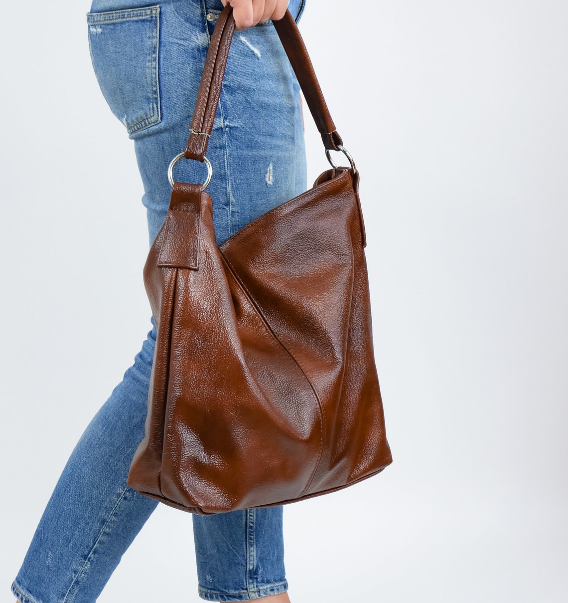 Cognac LEATHER Hobo BAG Everyday Tote Bag Crossbody Bag | Etsy