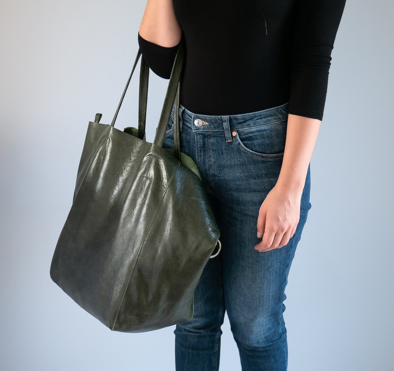 Dark GREEN OVERSIZE SHOPPER Bag - Large Tote - Big Tote Bag - Shopping ...