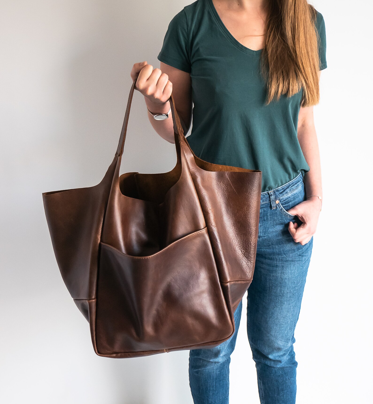 LARGE LEATHER TOTE Bag Slouchy Tote Antiqued Brown Handbag | Etsy