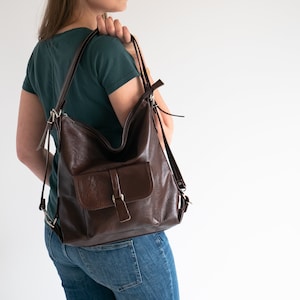 DARK BROWN Leather Backpack, Backpack Purse, Leather Rucksack, Leather ...