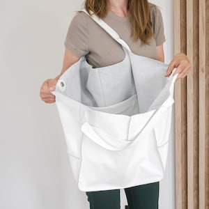 WHITE LEATHER TOTE Bag, Slouchy Tote, Pure White Handbag for Women ...