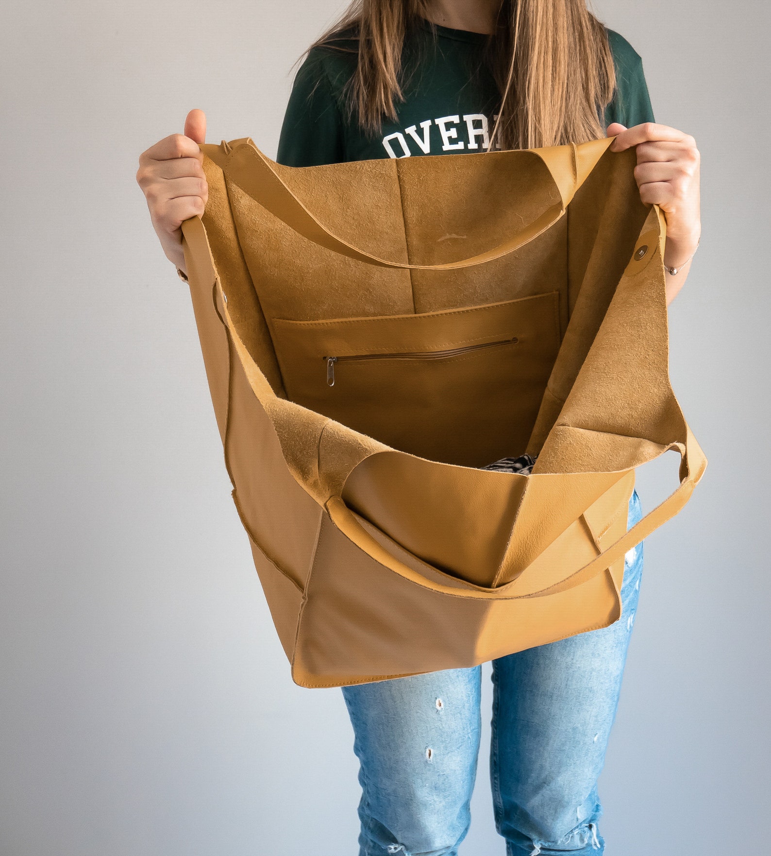 Yellow Oversized Bag Large Leather Tote Bag Every Day Bag | Etsy