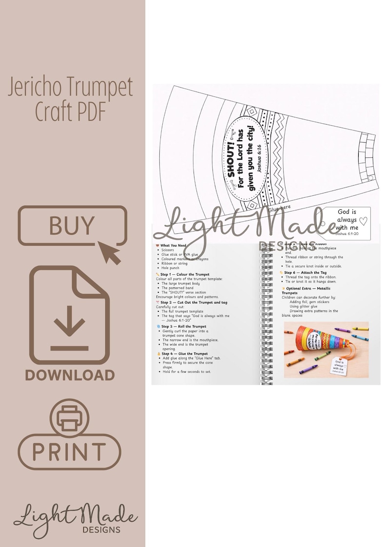Jericho Trumpet Craft Printable | Sunday School Activity (PDF Download ...