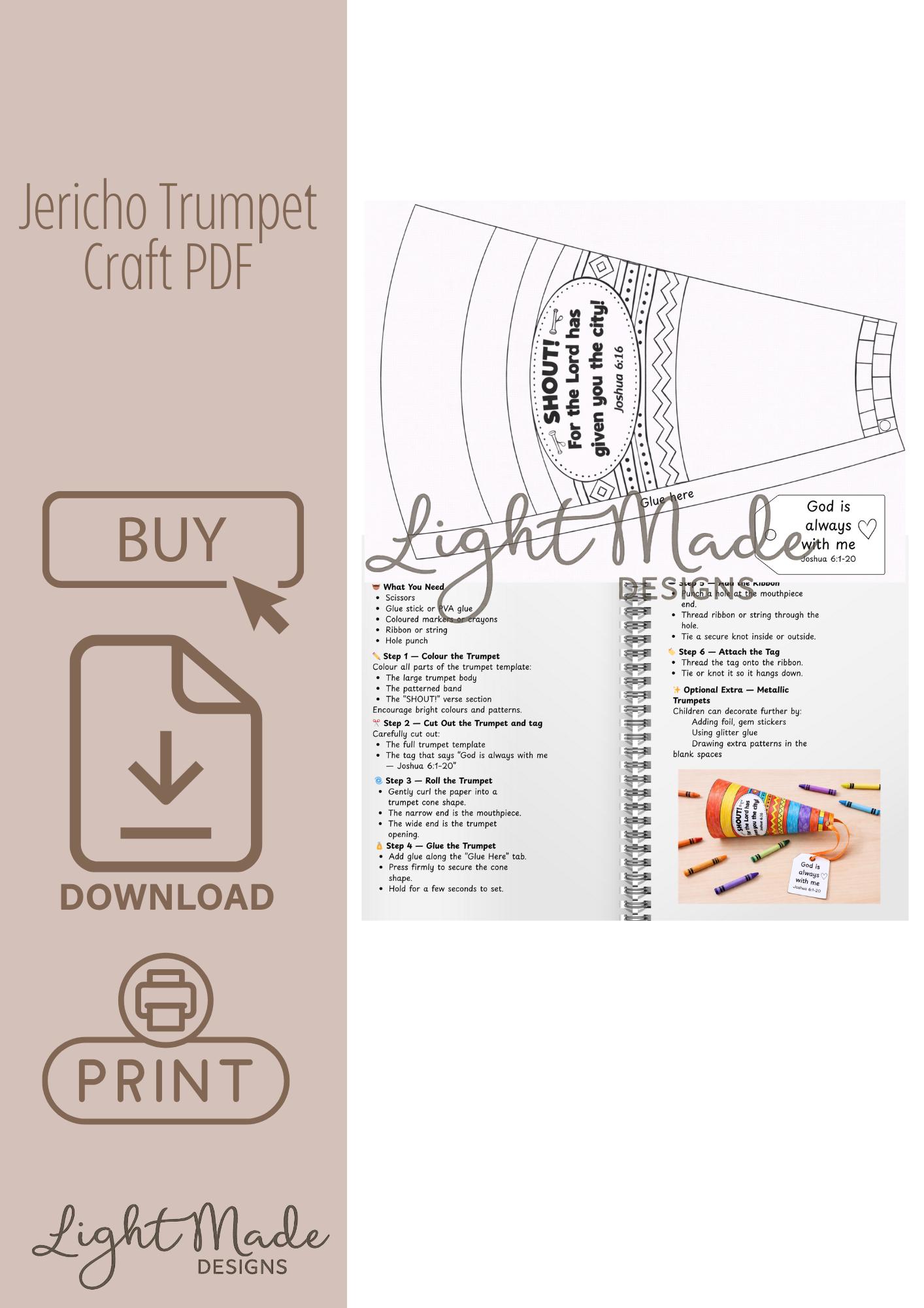 Jericho Trumpet Craft Printable | Sunday School Activity (PDF Download ...