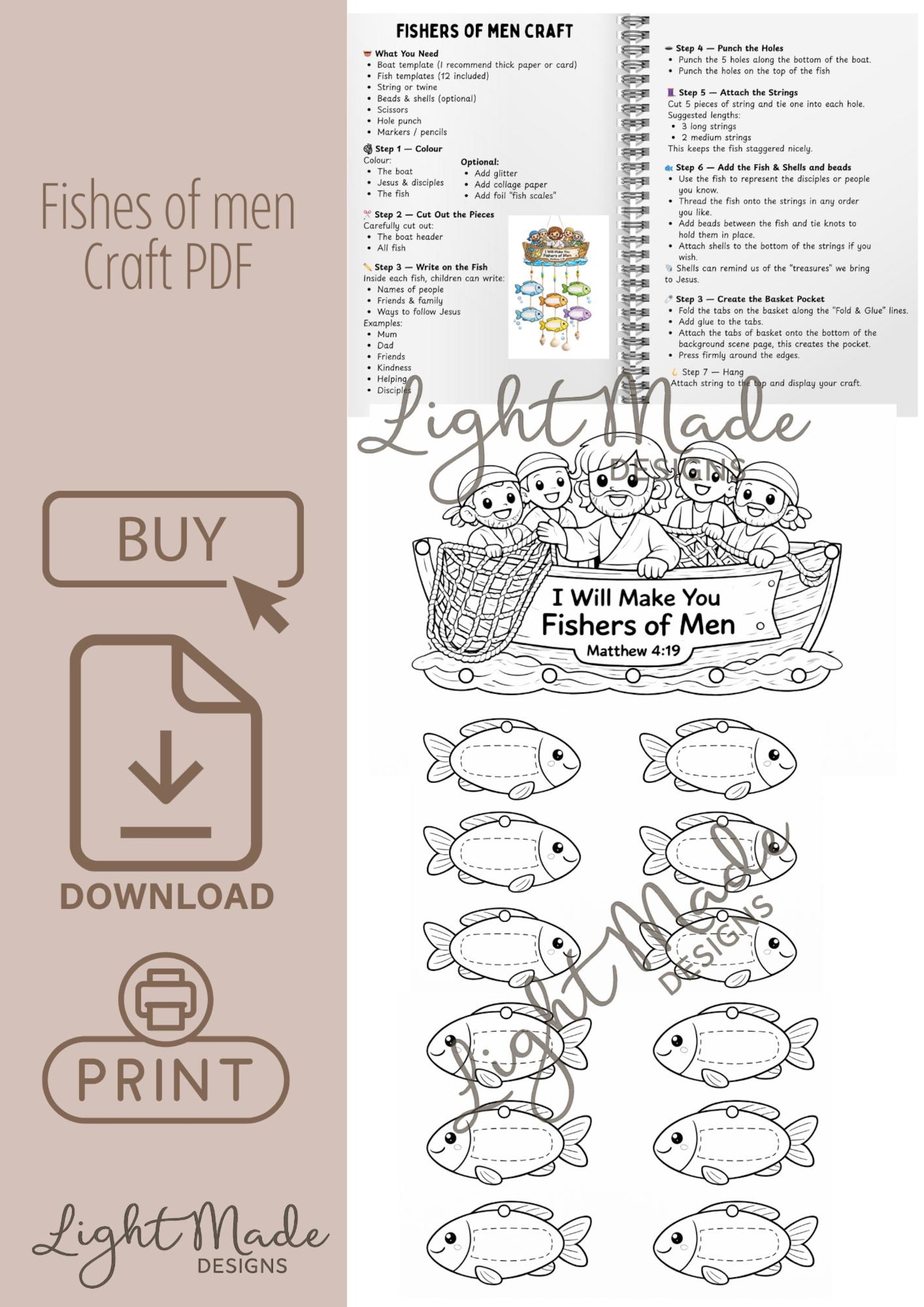 Fishers of Men Mobile Craft | Sunday School Activity (PDF Printable - Etsy