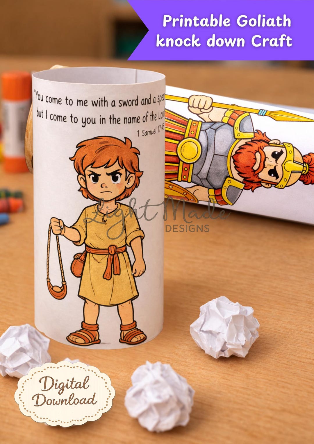 David and Goliath Paper Tube Craft | Bible Story Activity (digital ...