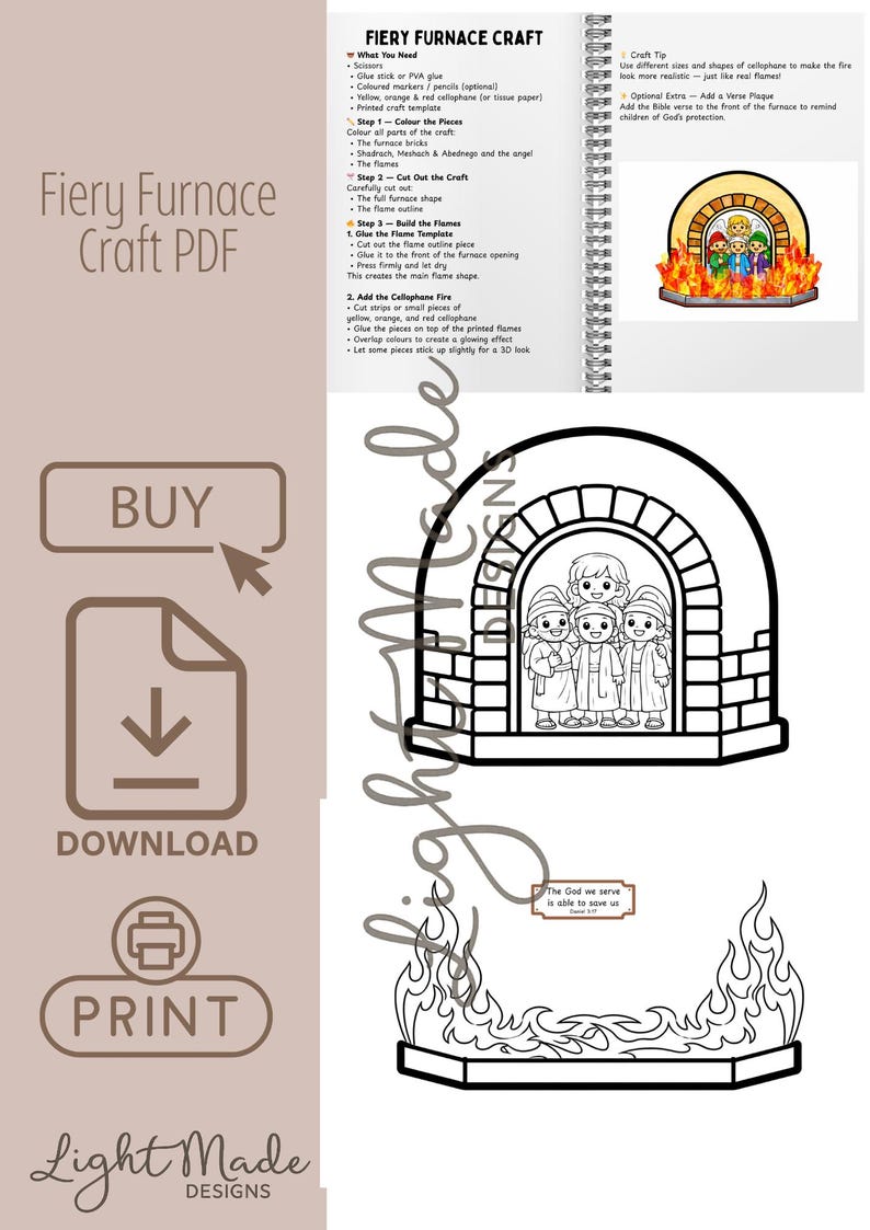 Fiery Furnace Craft | Shadrach Meshach Abednego Bible Story (digital ...