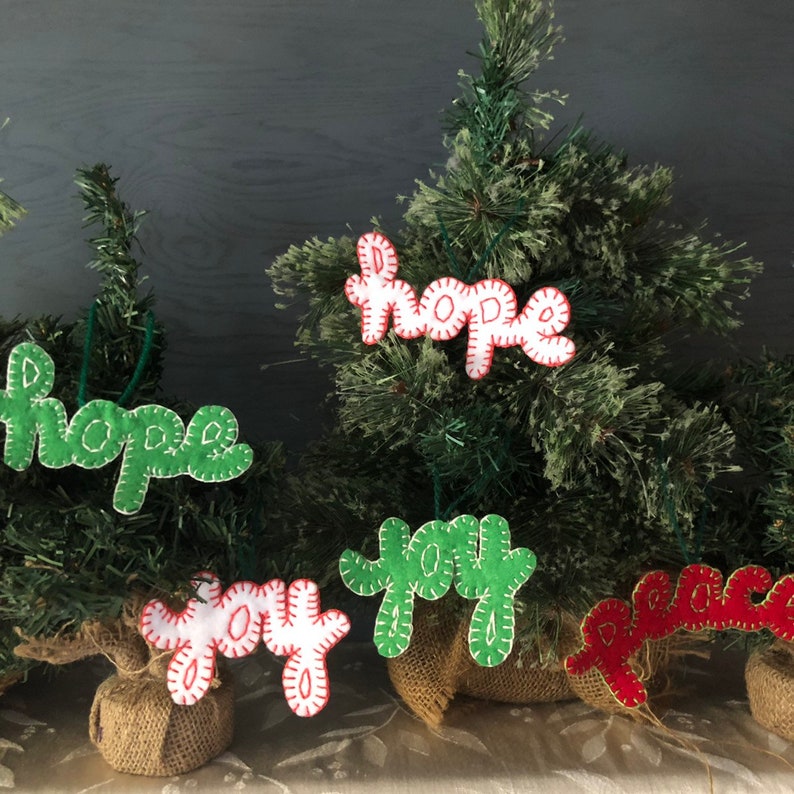 Peace, Hope, Joy Felt Ornaments, Cursive Font, Word Signs, Christmas ...