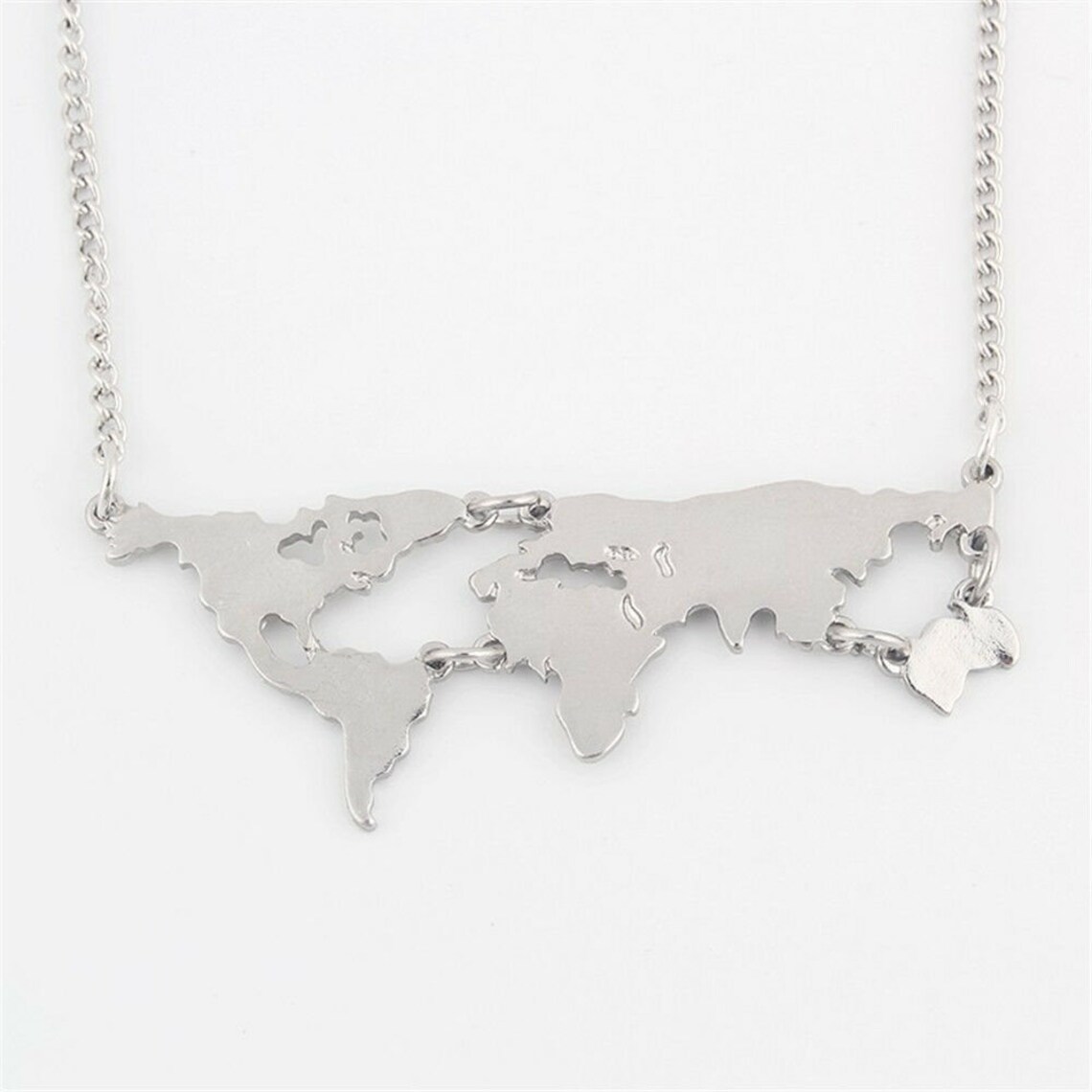 Silver World Map Necklace, World Map Necklace, Travel Jewelry, Jewelry ...