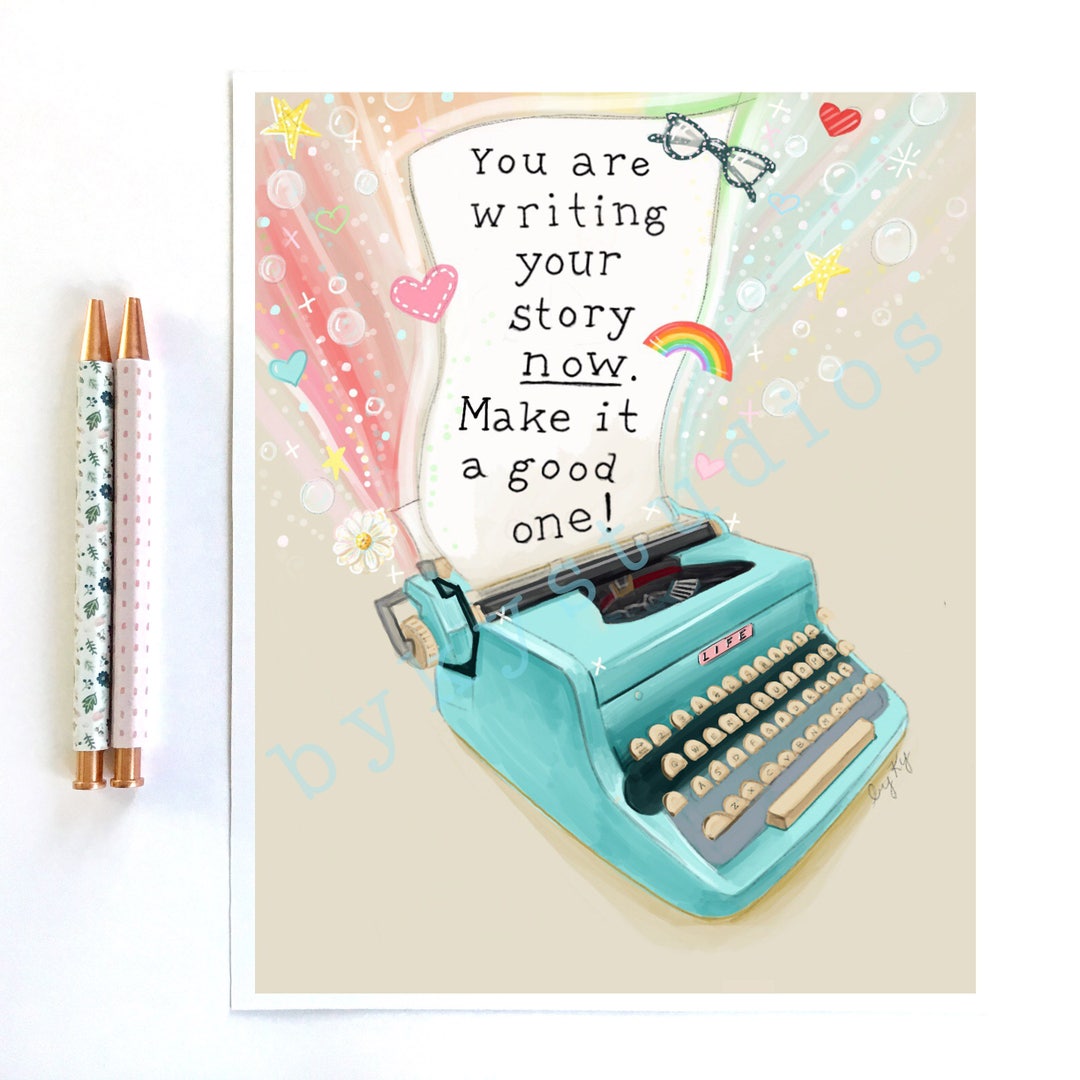 Typewriter Writing Life Colorful Inspirational Quote Art Wall Print ...