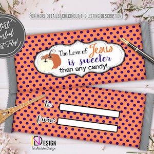 Candy Bar Wrapper, Love of Jesus is Sweeter Than Candy, Christian, Fall ...