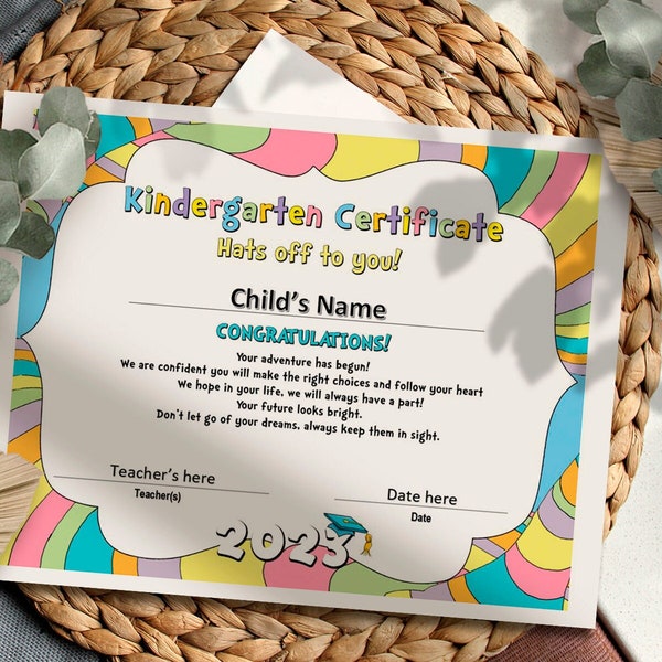 Graduation Certificate for Kindergarten - Etsy
