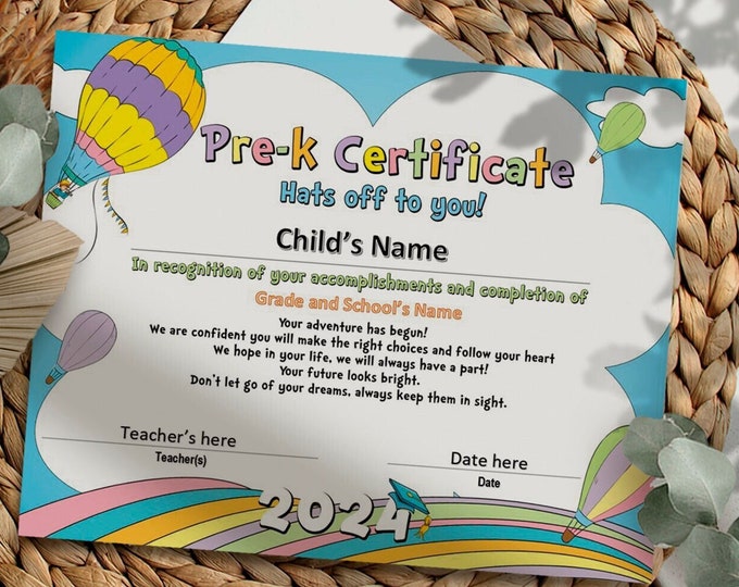 EDITABLE Graduation Certificate Printable Diploma Kindergarten ...