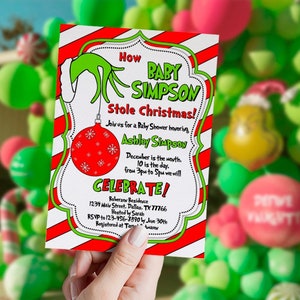 EDITABLE Christmas Baby Shower Invitation, Red Green Baby Shower ...