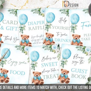 Teddy Bear Baby Shower Table Signs, Treat Sign, Food Sign, Gifts Sign ...