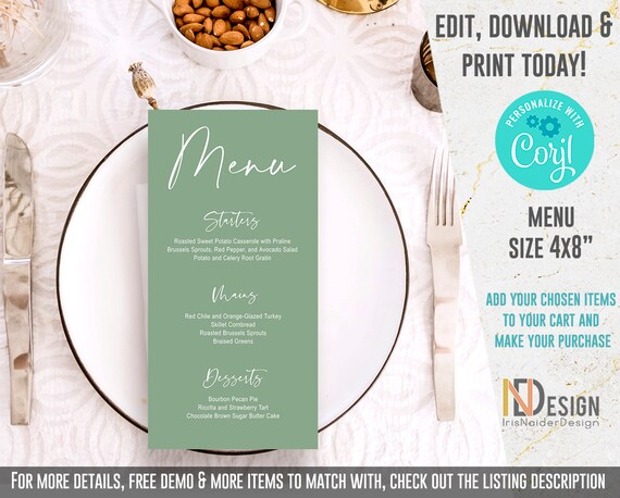 EDITABLE Sage Green baby shower Menu, Table Number Sign, baby shower ...