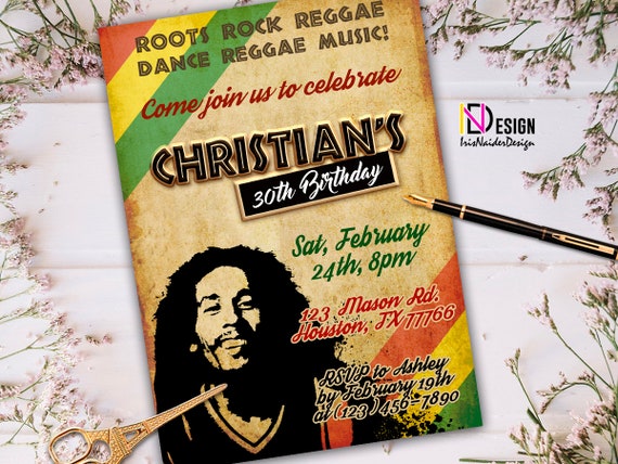 Reggae Birthday invitation, Reggae invitation, Rasta invitation ...