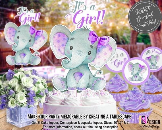 Elephant centerpiece, cake topper, cupcake topper, baby shower ...