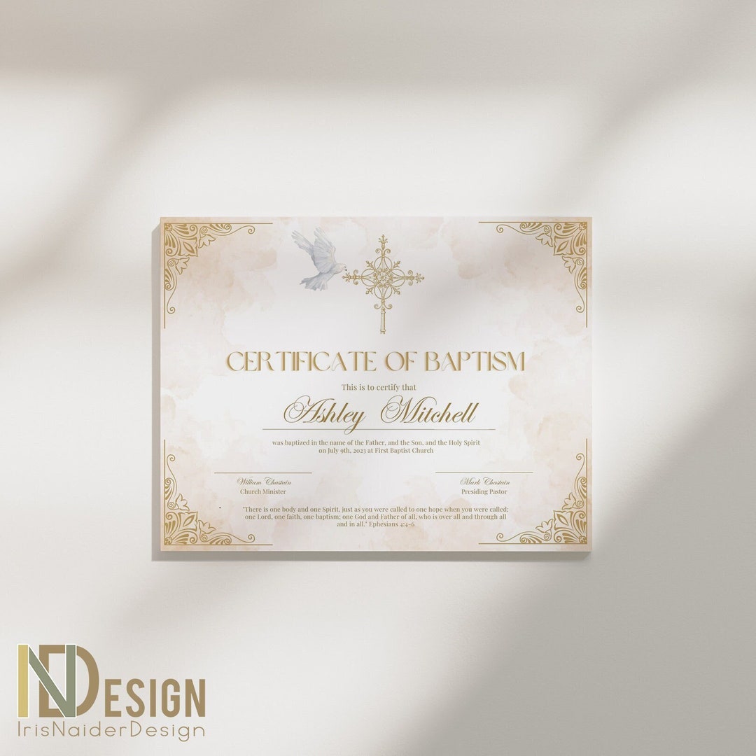 Editable Baptism Certificate, Certificate of Baptism, Water Baptism ...