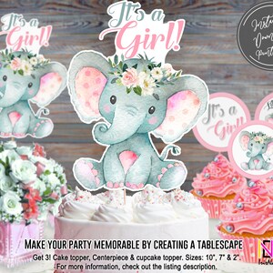 Elephant Centerpiece, Cake Topper, Cupcake Topper, Baby Shower ...