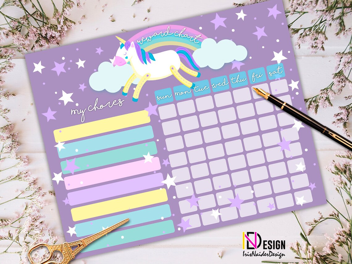 Unicorn Chore Chart Unicorn Reward Chart Weekly Chart | Etsy