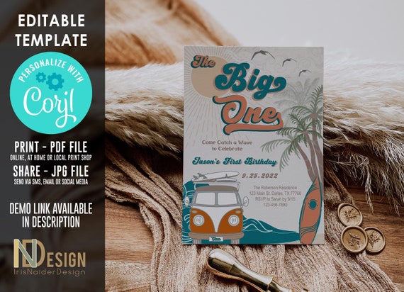 Editable The Big One Invitation, 1st Birthday Invitation, summer party ...