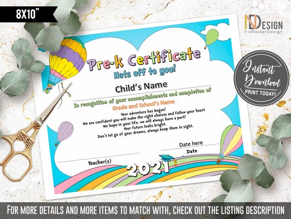 Pre-k Diploma, Certificate, rainbow, pastel colors, Pre-k Certificate ...