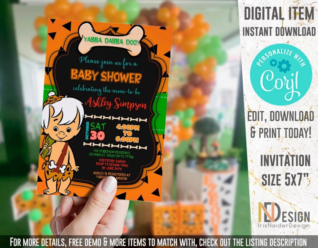 EDITABLE Bam Bam Baby Shower Invitation, the Flintstones Baby Shower ...