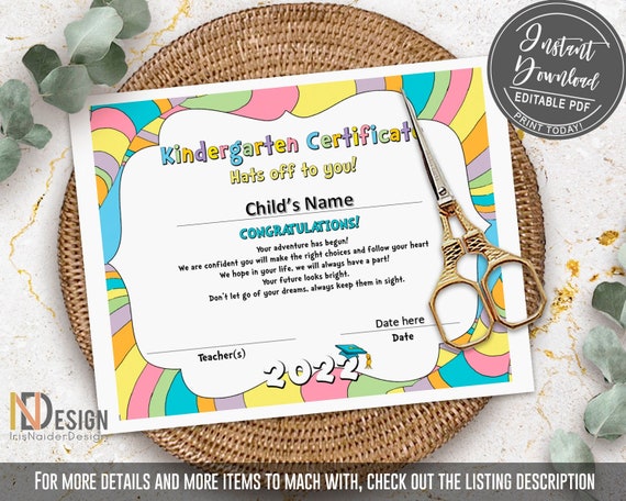 Kindergarten Diploma, 2022 Certificate, rainbow, pastel colors, kinder ...