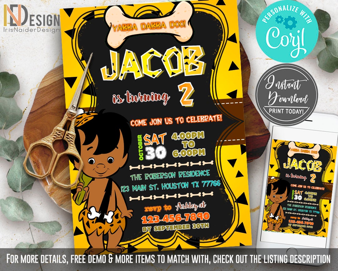 EDITABLE Bam Bam Invitation FREE Tag, Bam Bam Birthday Invitation ...