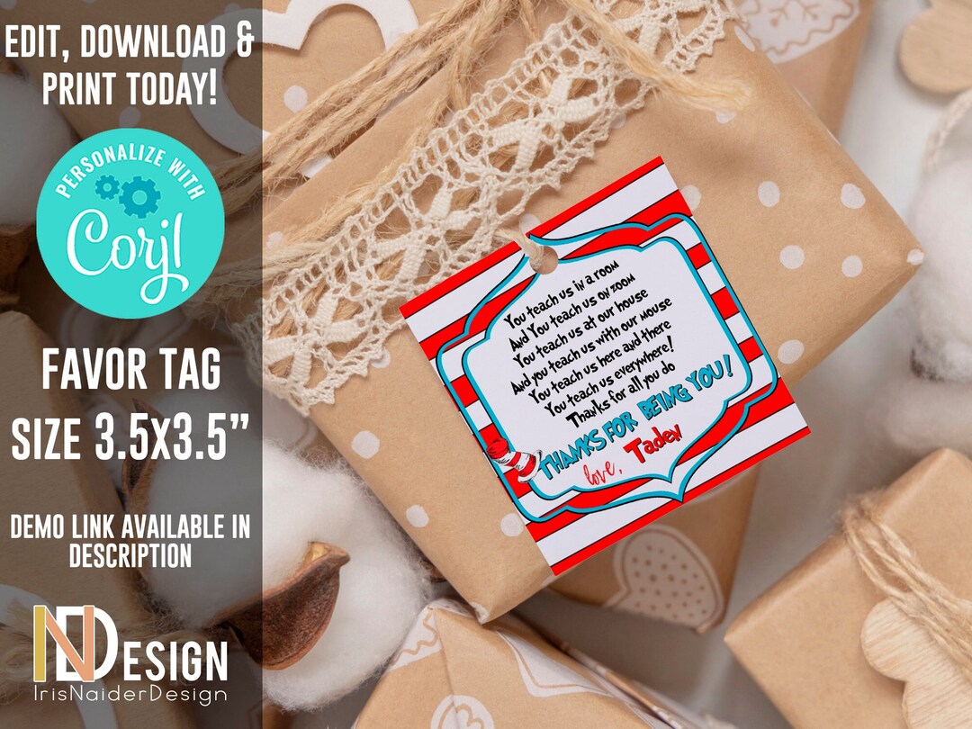 Teacher Appreciation Week Gift Tag, Editable Poem, Hat, Cat, Funny ...