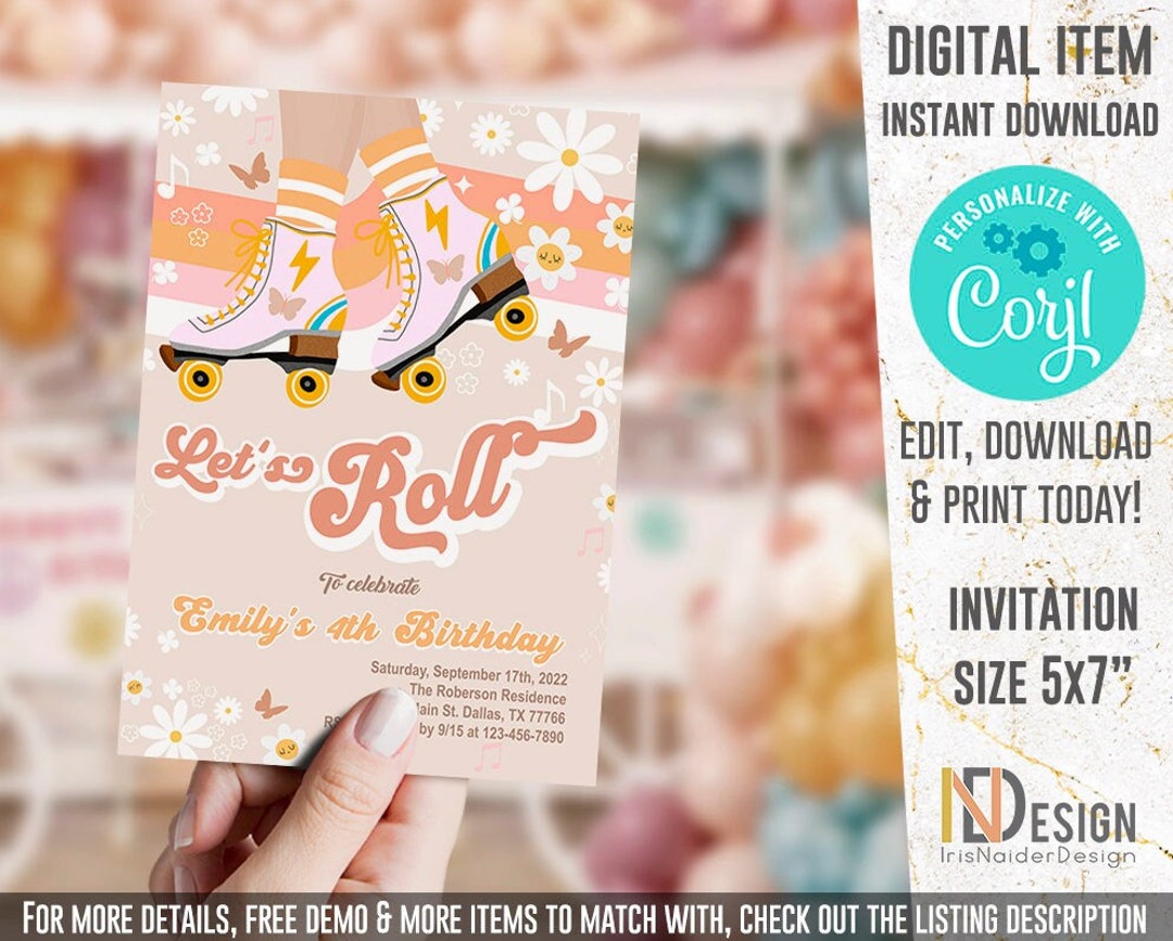 Editable Let's Roll Birthday Invitation, Any Age, Girl Birthday ...