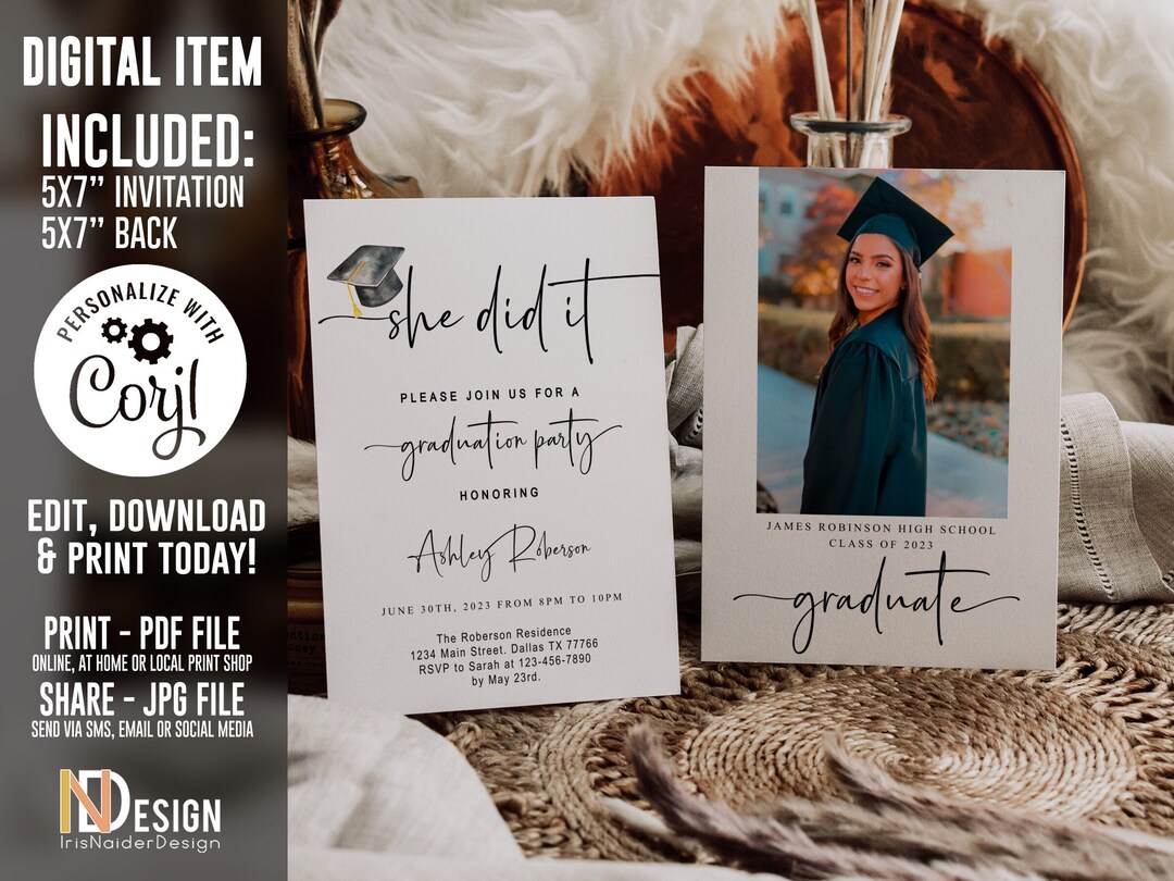 EDITABLE Graduation Invitation, Minimalist, Graduation Party, Printable ...