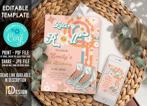 Editable Let's Roll Birthday Invitation, Any Age, Girl Birthday ...