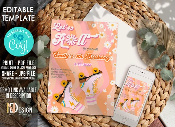 Editable Let's Roll Birthday Invitation, Any Age, Girl Birthday ...
