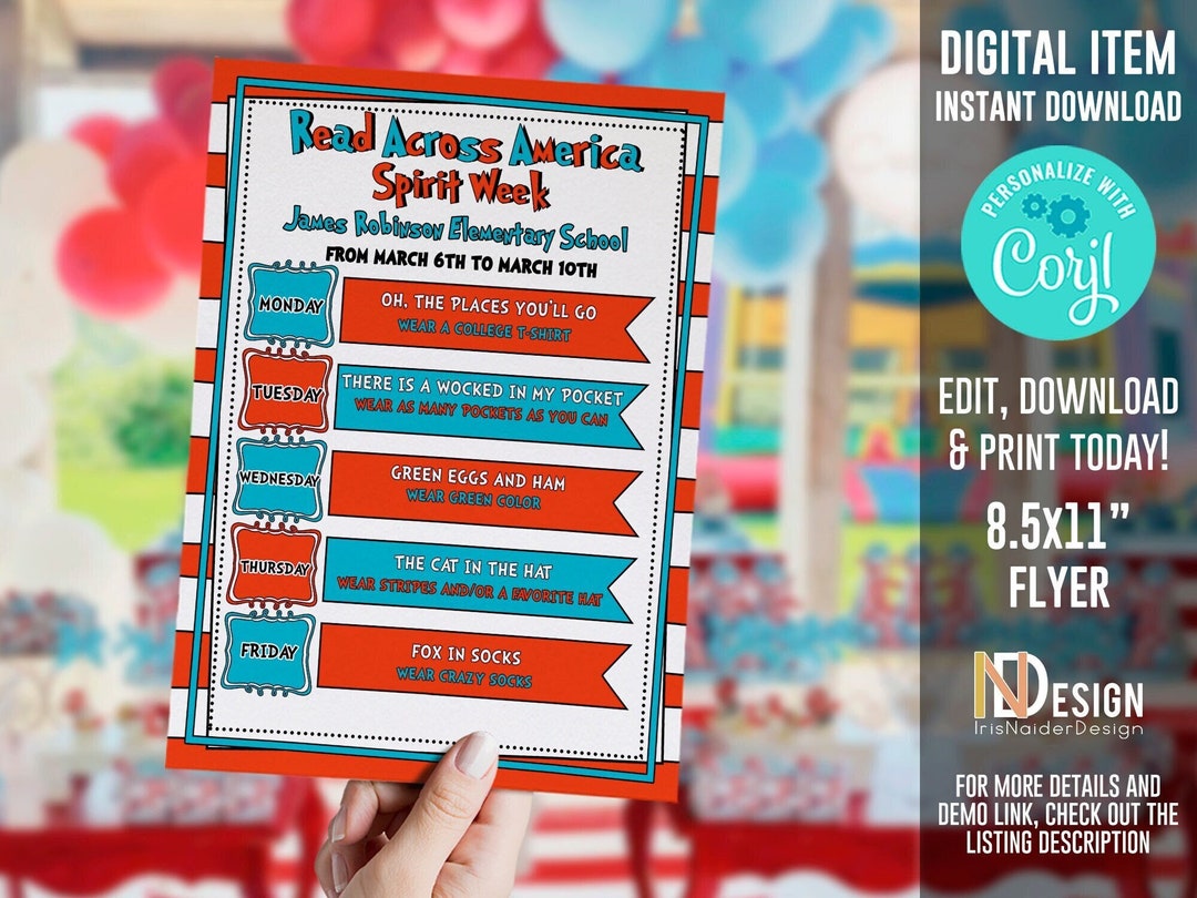 EDITABLE Read Across America Spirit Week Flyer, Reading Week, PTO ...